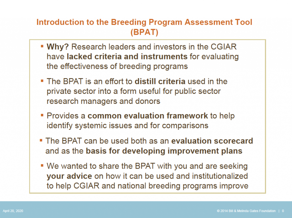 Introduction to the Breeding Program Assessment Tool (BPAT) - Tropical ...